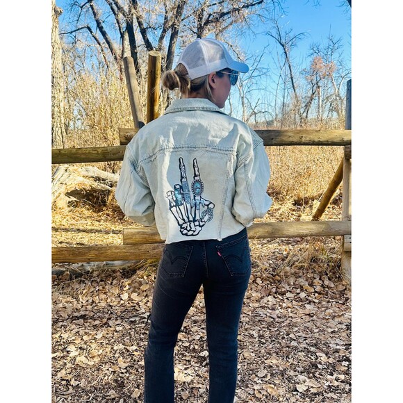 Buckle | Jackets & Coats | Upcycled Skeleton Hand Cropped Denim Jacket ...